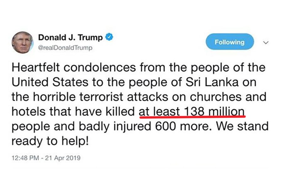 Trump tweets wrong figure for number of dead in Sri Lanka | The ...